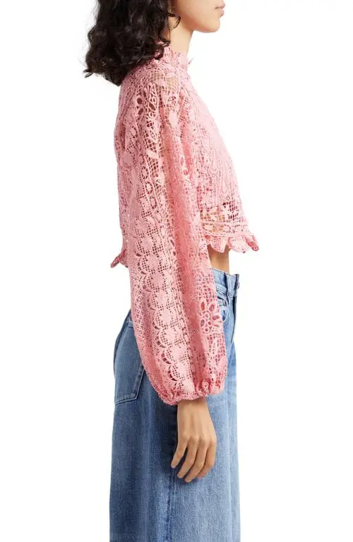 Farm Rio Guipure Lace Long Sleeve Crop Top