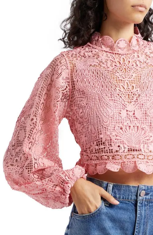 Farm Rio Guipure Lace Long Sleeve Crop Top