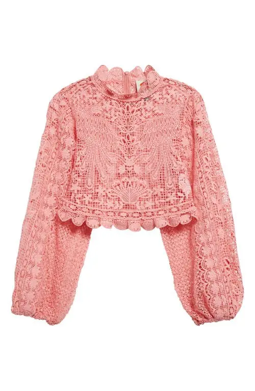 Farm Rio Guipure Lace Long Sleeve Crop Top