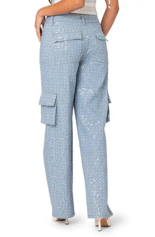 EDIKTED Icing Sequin Low Rise Cargo Jeans
