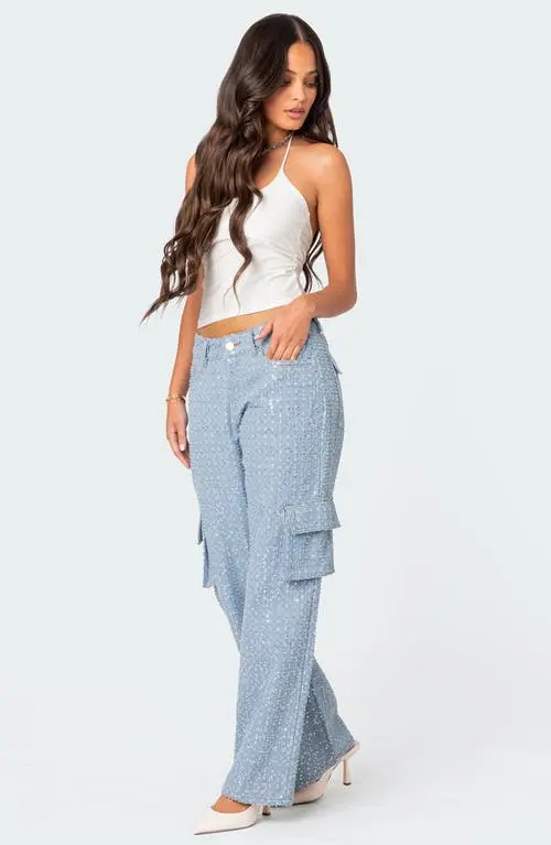 EDIKTED Icing Sequin Low Rise Cargo Jeans