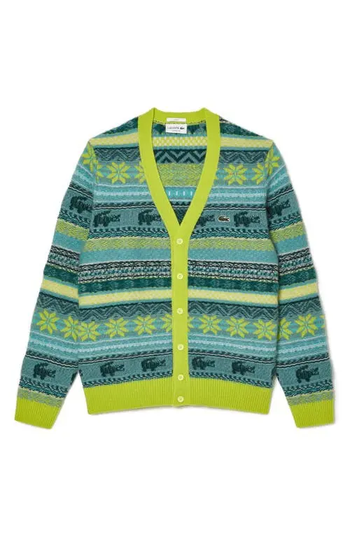 Lacoste Crocodile Fair Isle Wool Blend Cardigan