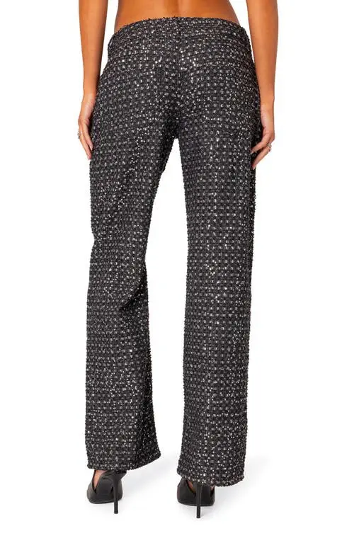 EDIKTED Nyah Sequin Low Rise Wide Leg Jeans