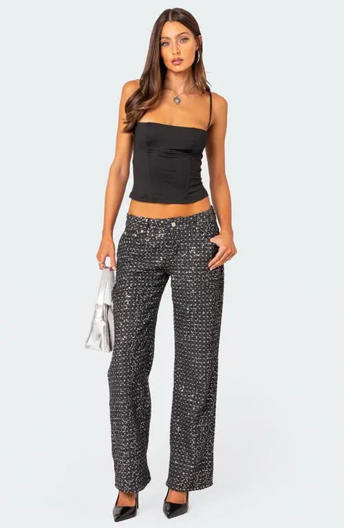 EDIKTED Nyah Sequin Low Rise Wide Leg Jeans