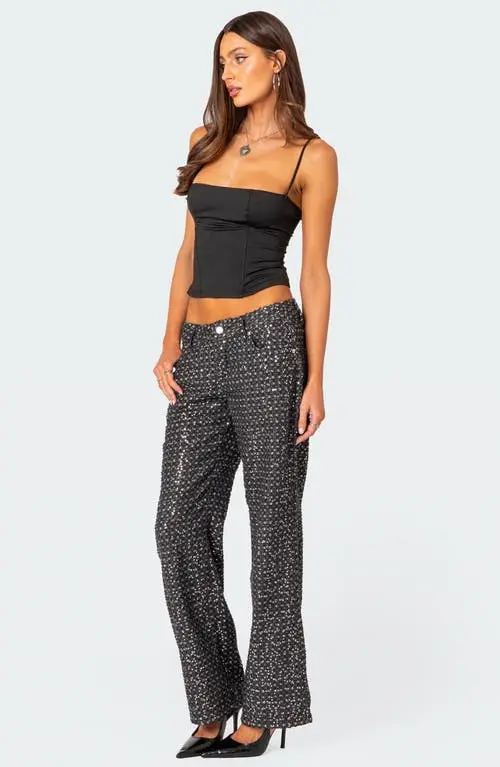 EDIKTED Nyah Sequin Low Rise Wide Leg Jeans