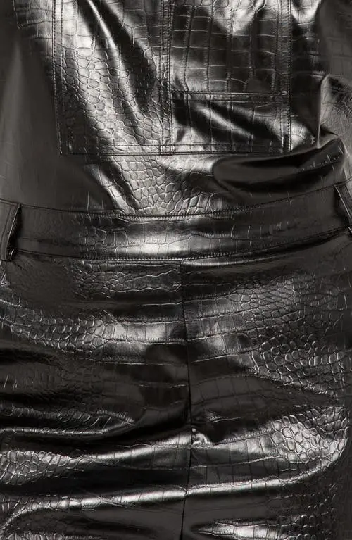 BUXOM COUTURE Croc Embossed Faux Leather Overalls