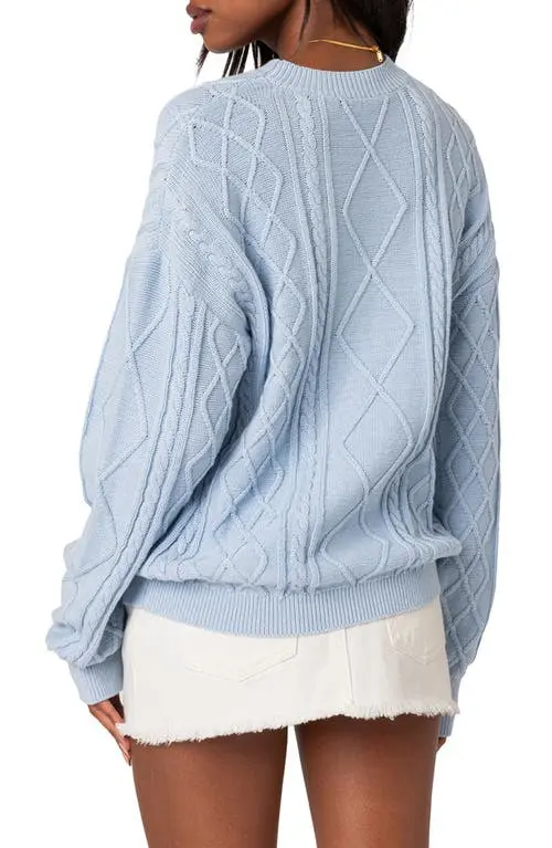 EDIKTED Jessy Cable Stitch Oversized Sweater - Light-blue
