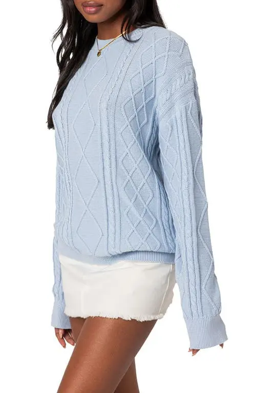 EDIKTED Jessy Cable Stitch Oversized Sweater - Light-blue