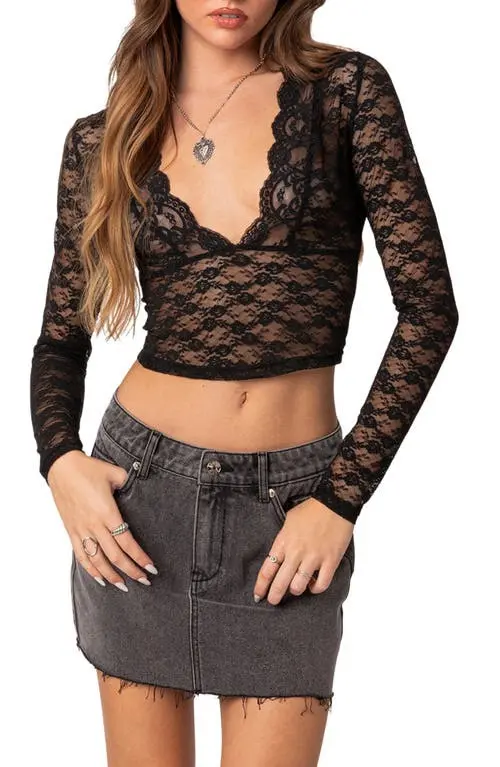 EDIKTED Beck Long Sleeve Lace Top