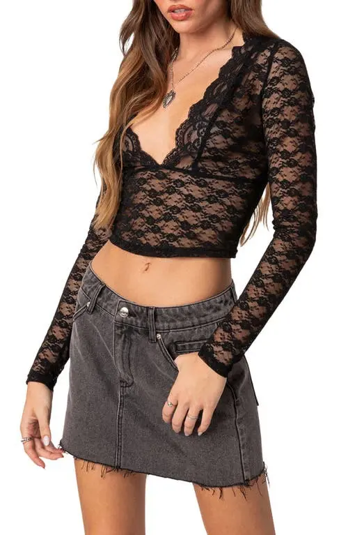 EDIKTED Beck Long Sleeve Lace Top
