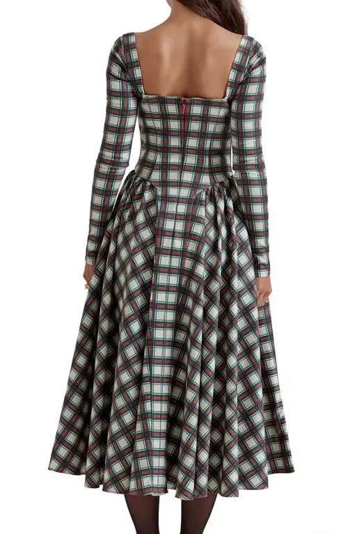 House Of Cb Eliza Tartan Midi Dress In Red Tartan Print 50% Off