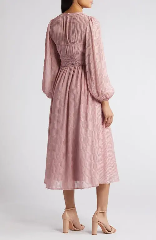shirred long sleeve midi dress Petal and Pup Women's Domenica Shirred Long Sleeve Midi Dress