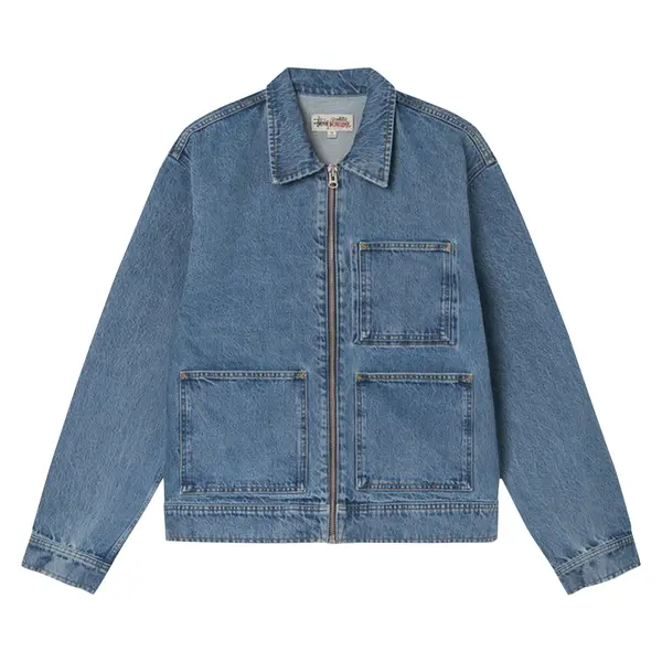 StüSsy Denim Zip Work Jacket - Blue | Editorialist