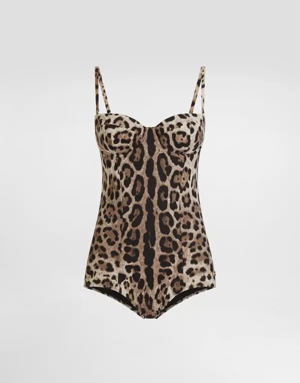 Dolce & Gabbana Leopard Print Balconette One-piece Swimsuit - Multicolor