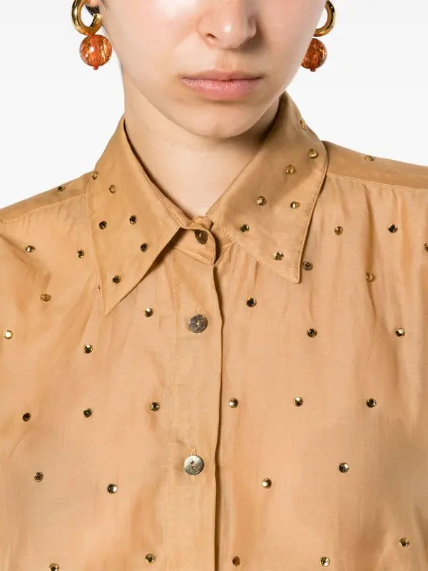 Oseree Rhinestoned Cotton Blend Shirt