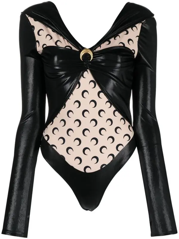 MARINE SERRE Regenerated Laminated Bodysuit - Black