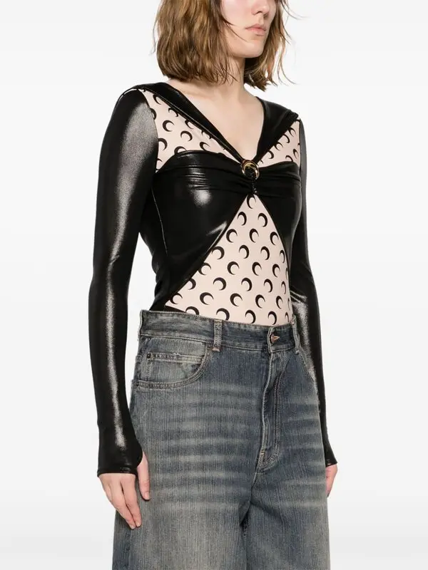 MARINE SERRE Regenerated Laminated Bodysuit - Black
