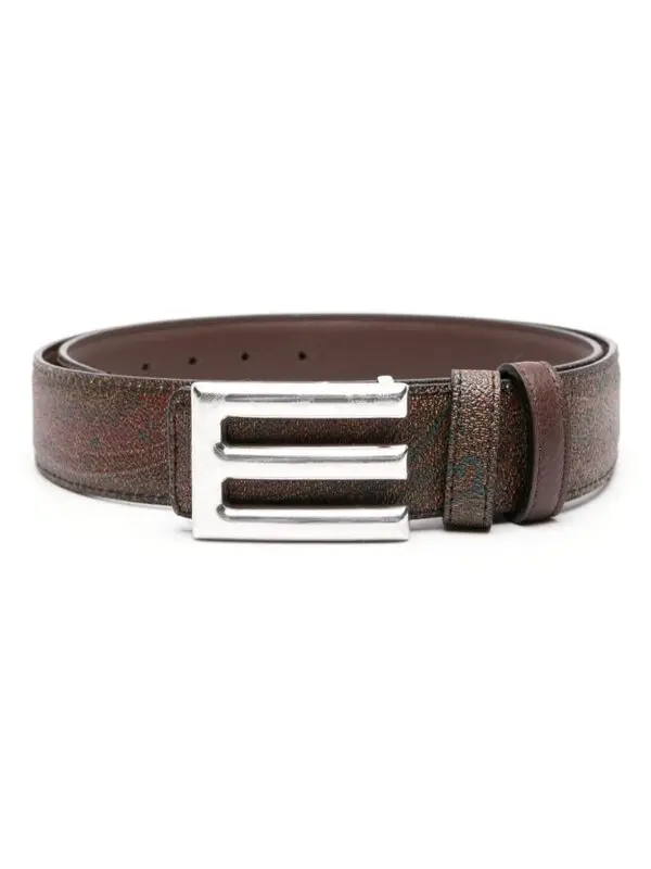 Etro Paisley Print Logo Buckle Belt - Brown