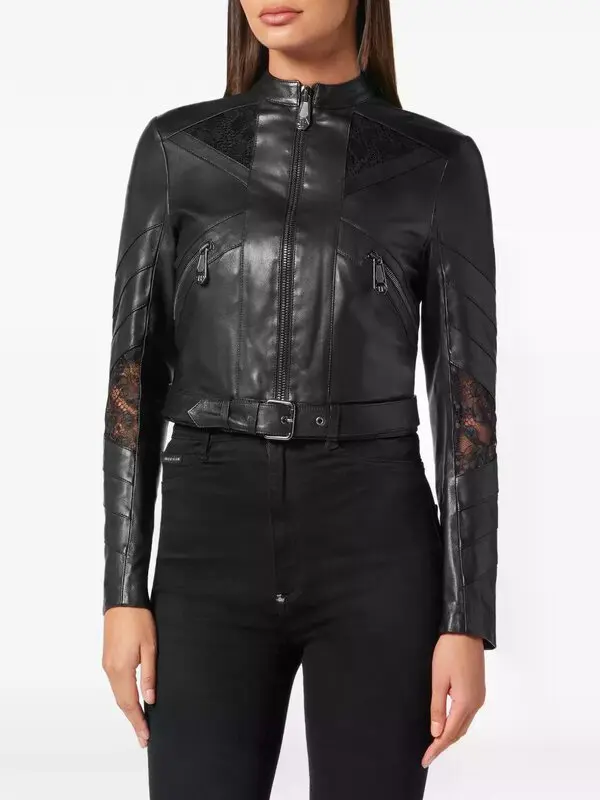 Philipp Plein Lace-embellished Leather Jacket