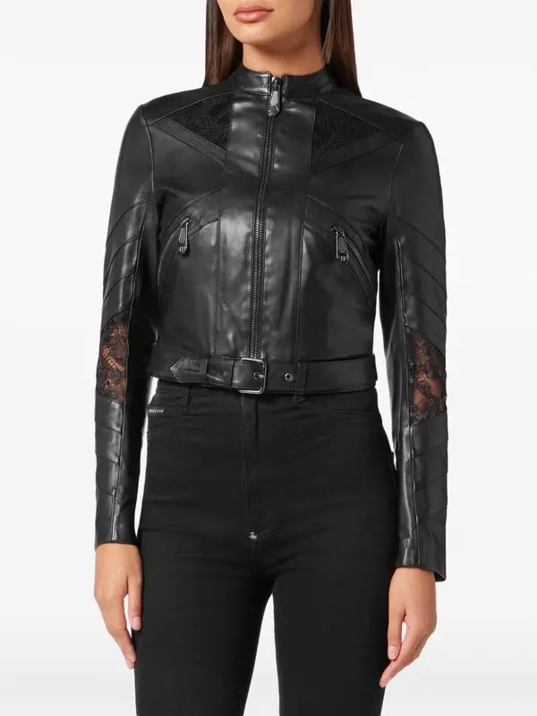 Philipp Plein Lace-embellished Leather Jacket