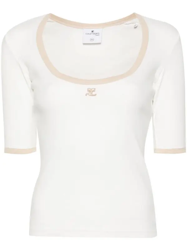 COURREGES Holistic Contrast Cotton T-shirt - White