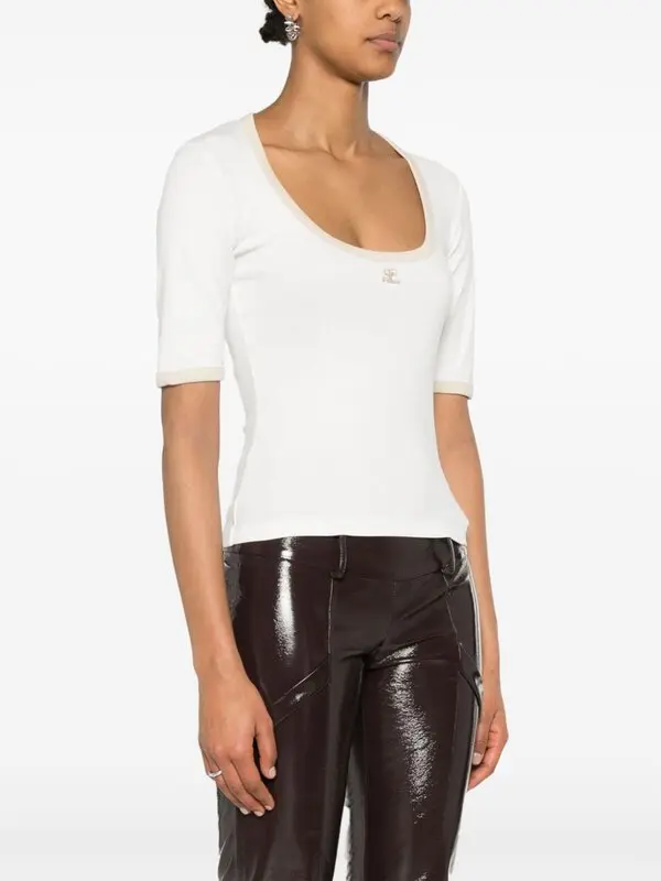 COURREGES Holistic Contrast Cotton T-shirt - White
