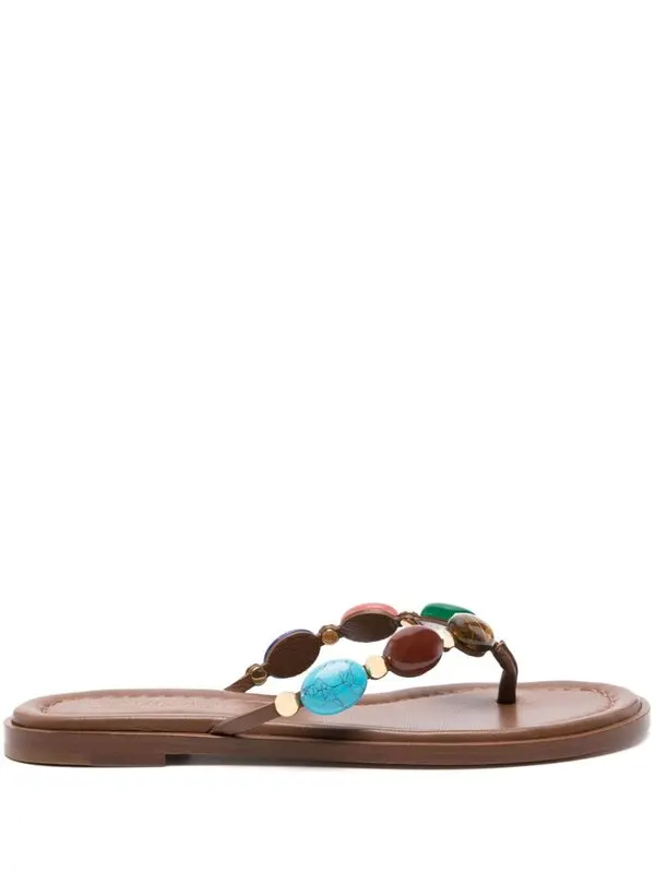 GIANVITO ROSSI Shanti Embellished Leather Flip Flops - Brown