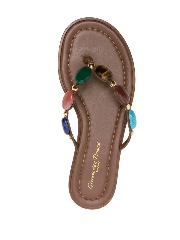 GIANVITO ROSSI Shanti Embellished Leather Flip Flops - Brown
