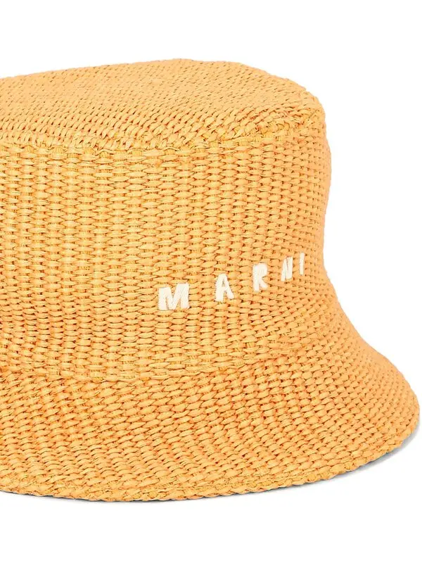 Marni Raffia Bucket Hat With Logo Embroidery - Orange