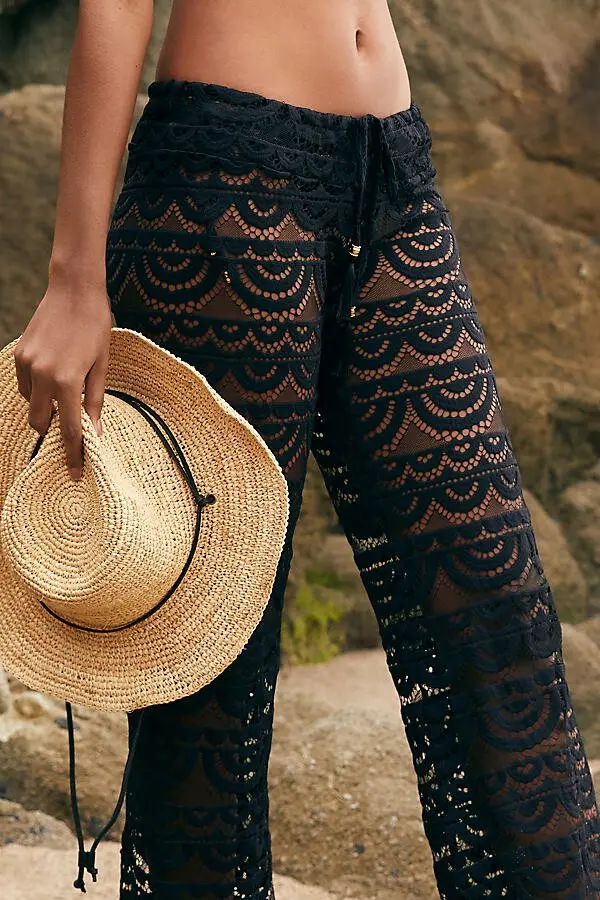 PQ SWIM Malibu Sheer Lace Pants - Black