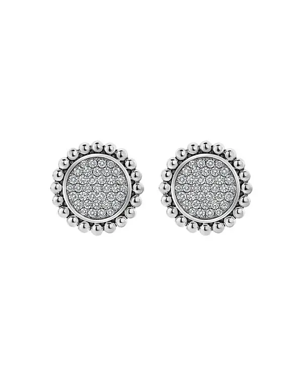 Lagos Sterling Silver Caviar Spark Diamond Clip-on Stud Earrings - White/silver