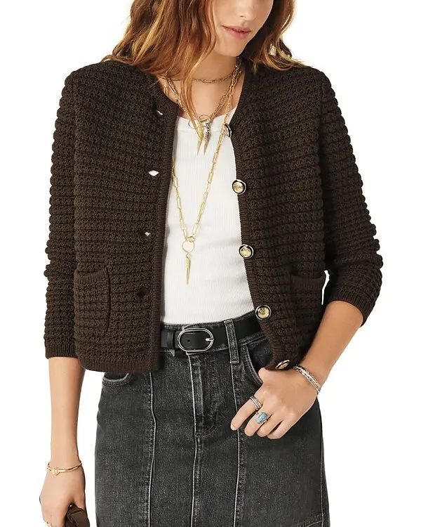 Ba&sh Gaspard Crewneck Cardigan Sweater - Chocolate