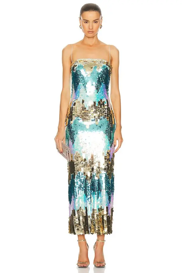 the new arrivals ilkyaz ozel phoenix sequined midi dress PHOENIX IN FORMENTERA AZUL  THE NEW ARRIVALS