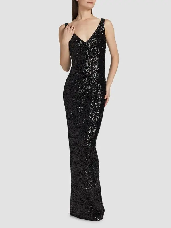 Michael Kors Sleeveless Sequined Gown - Black