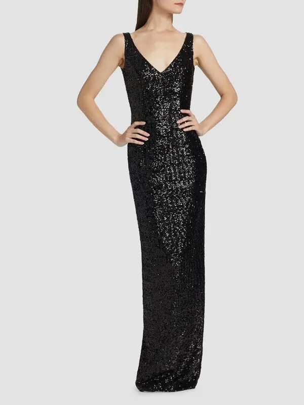 Michael Kors Sleeveless Sequined Gown - Black