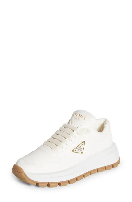 Prada Triangle Logo Lace-up Sneakers - Ivory