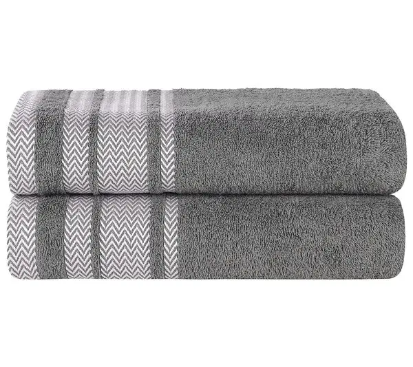 SUPERIOR Zero Twist Cotton Dobby Border Soft 2- Pc Bath Sheets