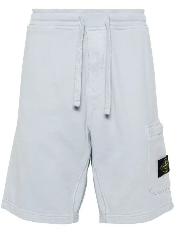 Stone Island Compass-appliqué Cotton Track Shorts - Blue