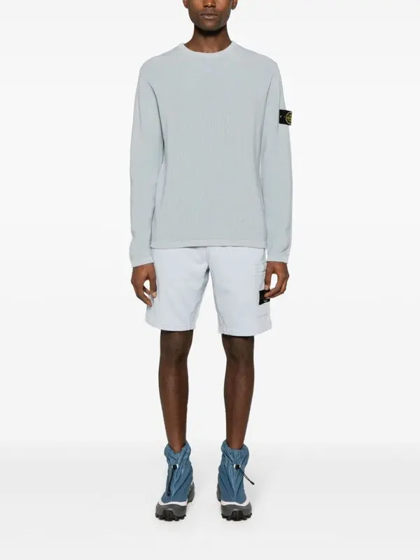 Stone Island Compass-appliqué Cotton Track Shorts - Blue