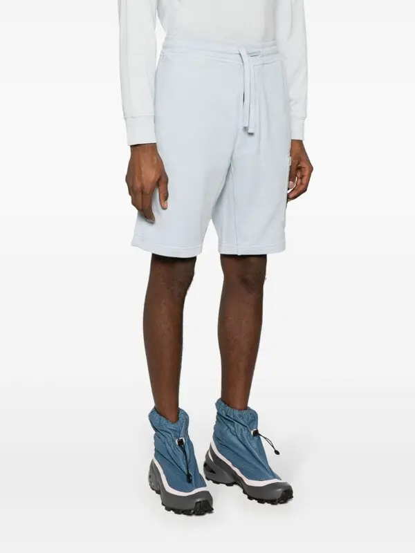 Stone Island Compass-appliqué Cotton Track Shorts - Blue