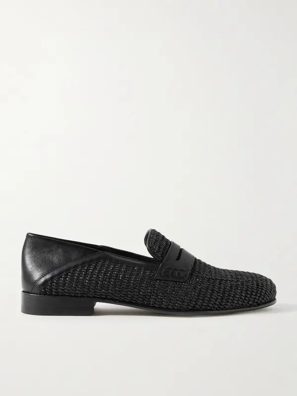 Manolo Blahnik Padstow Collapsible-heel Raffia Loafers - Black