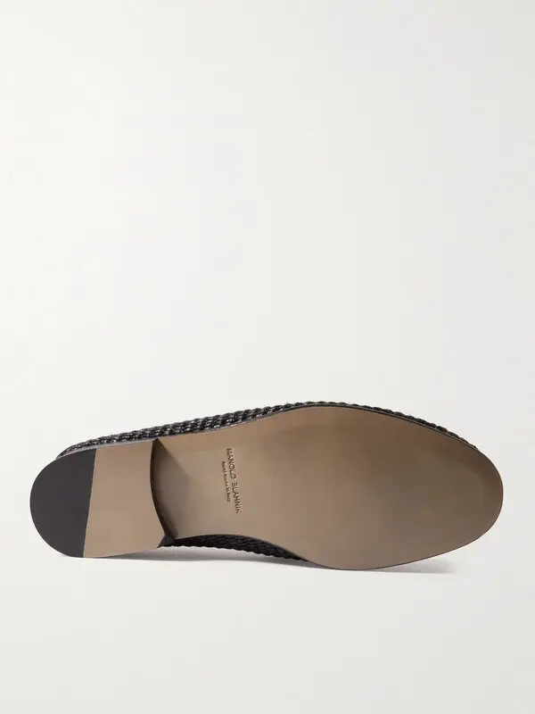 Manolo Blahnik Padstow Collapsible-heel Raffia Loafers - Black