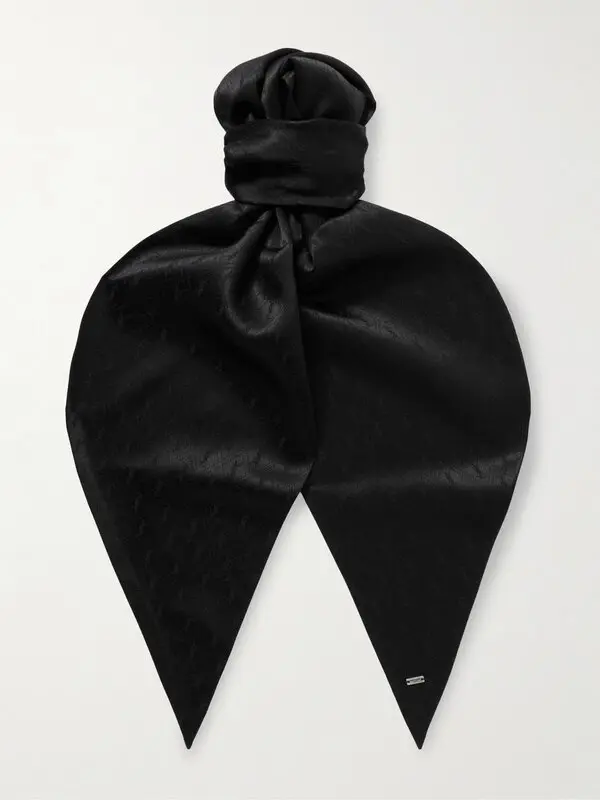 Saint Laurent Logo-embroidered Silk-jacquard Scarf - Black