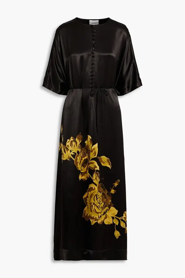 GANNI Printed Satin Midi Dress