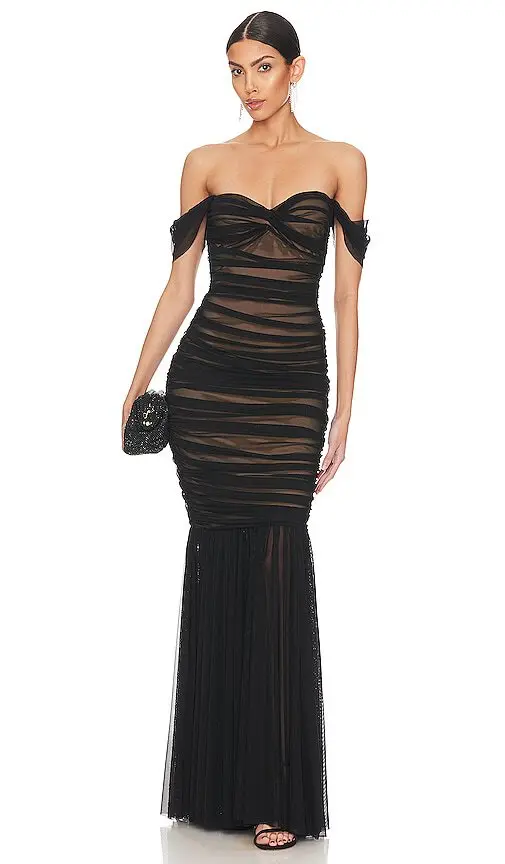 Norma Kamali Walter Fishtail Gown - Black Mesh