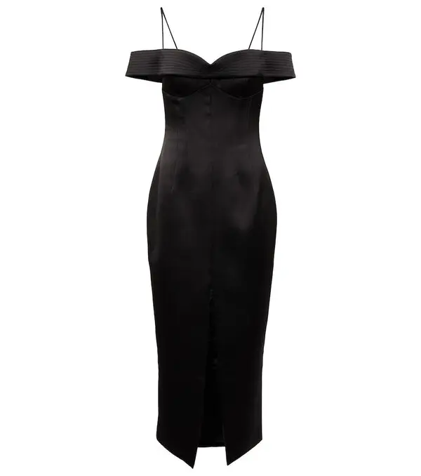 RASARIO Off-shoulder Satin Midi Dress - Black