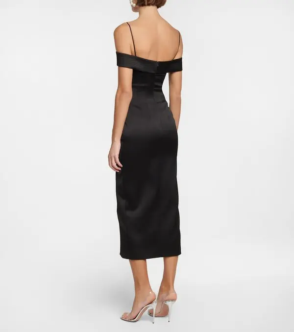 RASARIO Off-shoulder Satin Midi Dress - Black