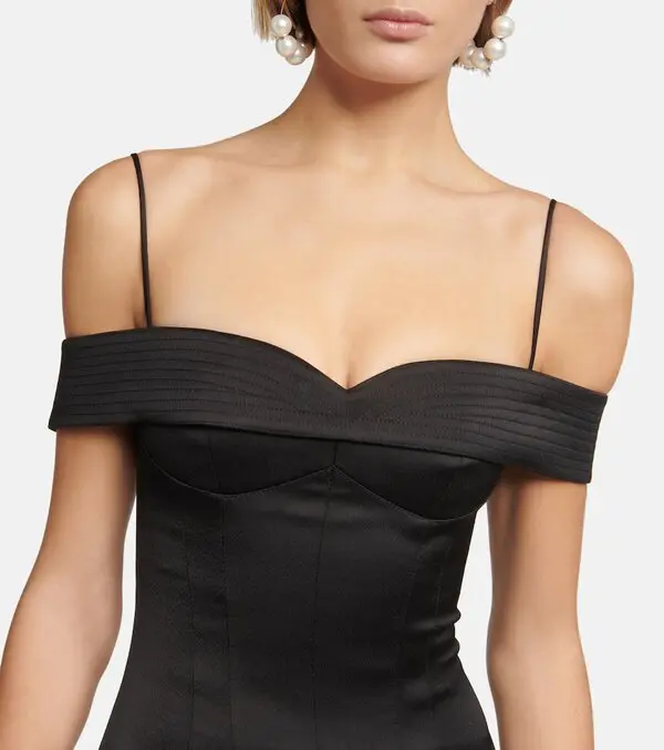RASARIO Off-shoulder Satin Midi Dress - Black