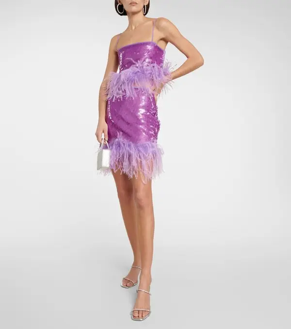 Giuseppe Di Morabito Feather-trimmed Sequined Crop Top - Purple