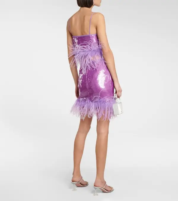 Giuseppe Di Morabito Feather-trimmed Sequined Crop Top - Purple